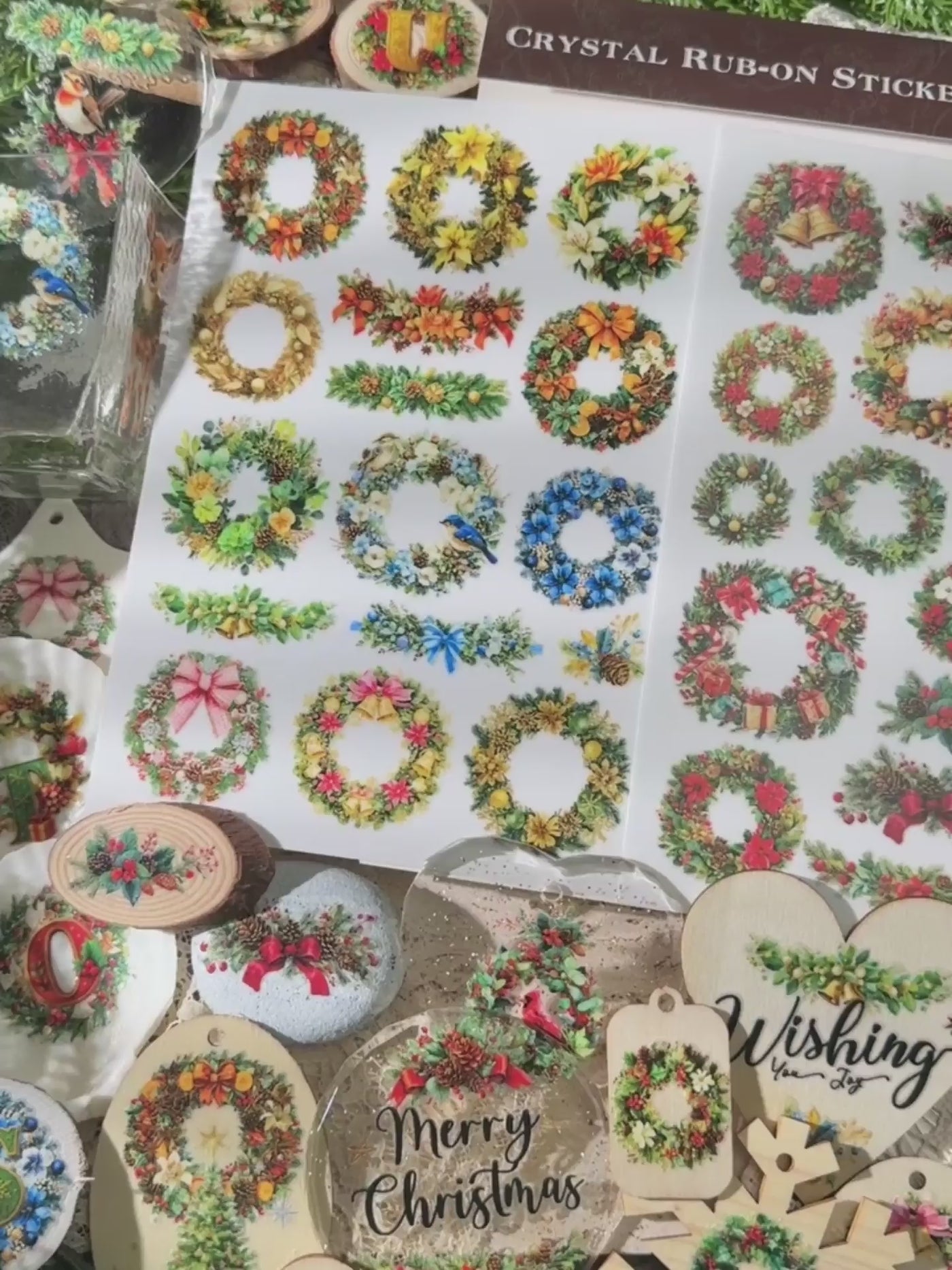 Tori Festive Wreaths Crystal Rub-on Stickers - Taperlogy
